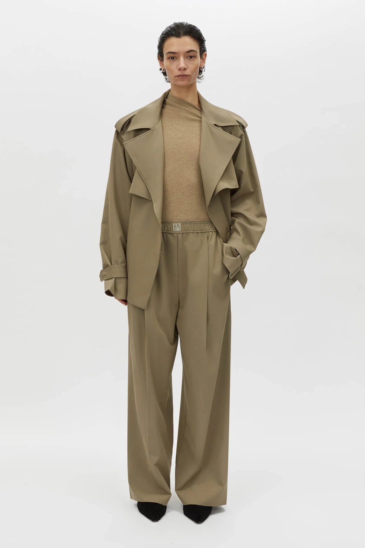 CAMILLA AND MARC ZENO MONOGRAM ELASTIC PANT KHAKI — SALT CLOTHING