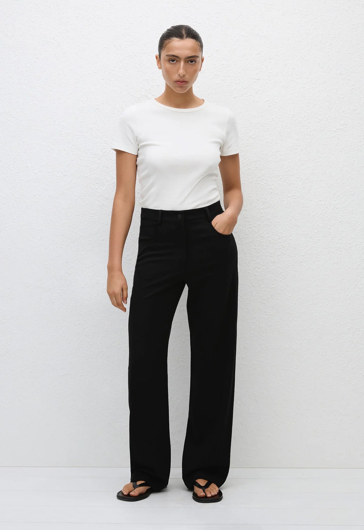 MATTEAU RELAXED CREPE PANT BLACK — SALT CLOTHING